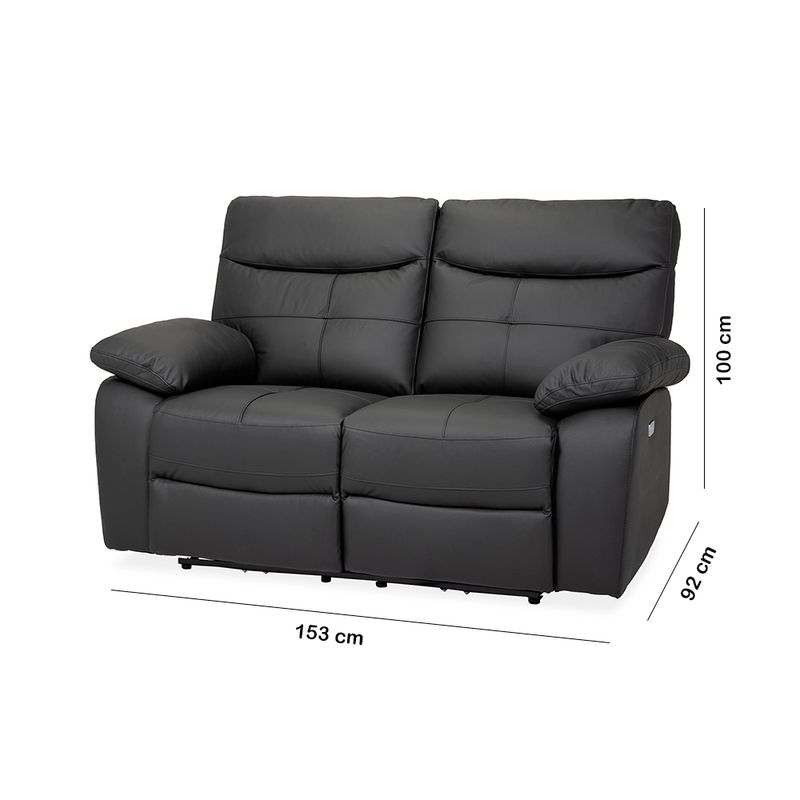 Sofá Caroline 2 Puestos Reclinable Eléctrico Cuero+Pvc Negro - Tugó Colombia